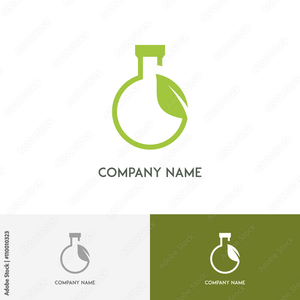 Ecology lab logo - test tube and fresh green sprout on the white ...