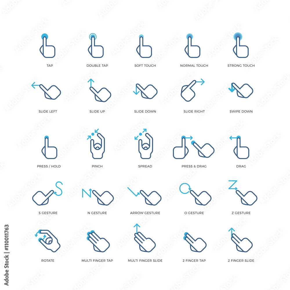 Touch gestures vector icons. Gesture press finger, gesture touch hand ...