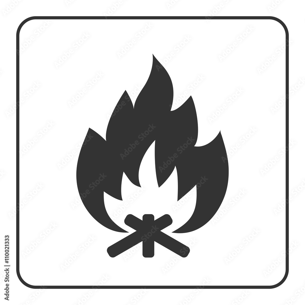 Fire campfire icon. Hot bonfire sign. Black firewood and flame ...