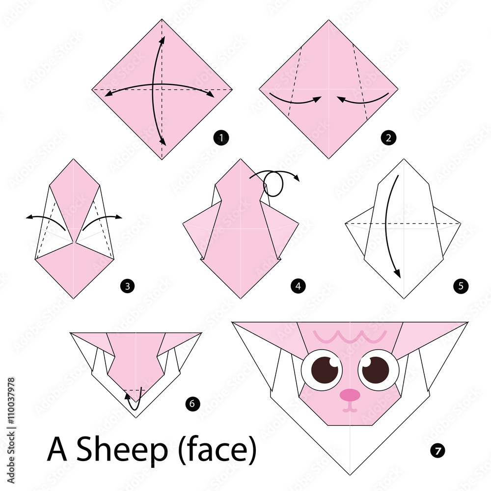 Step by step instructions how to make origami A Sheep. Stock Vector ...