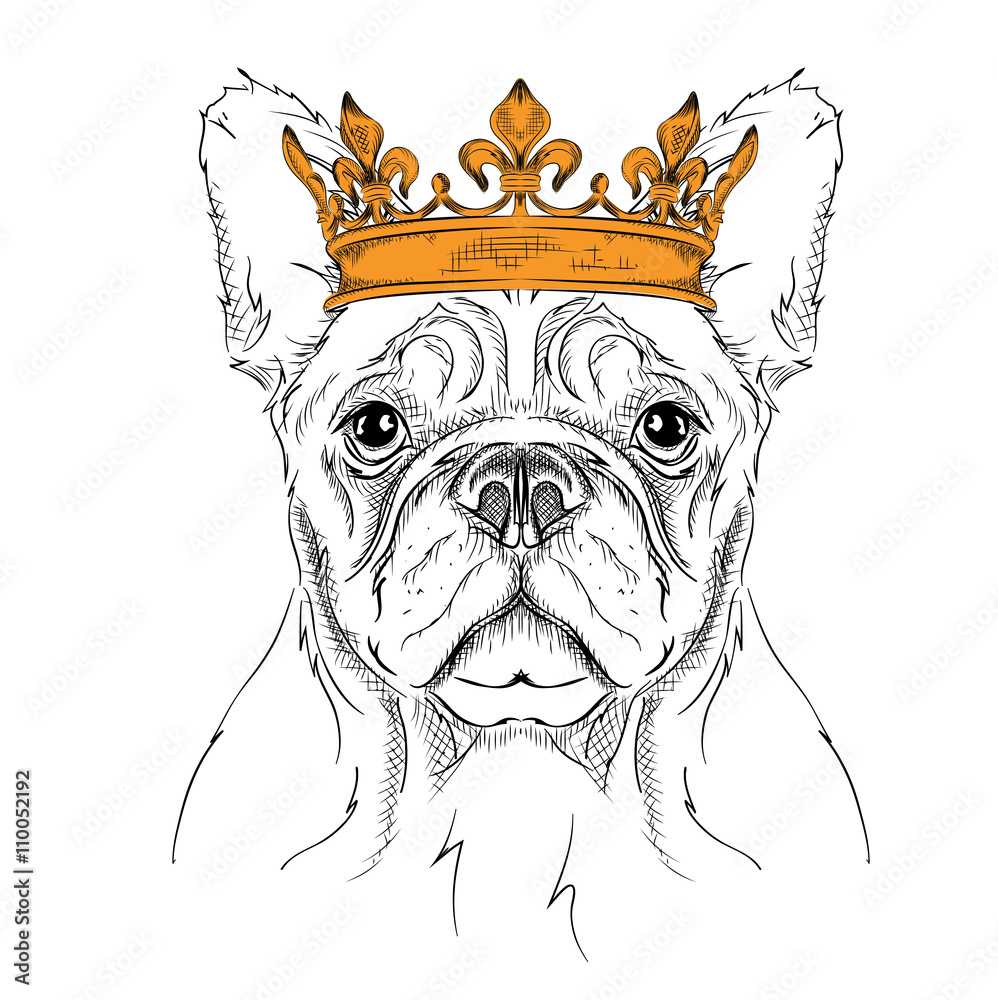 Hand draw Image Portrait dog in the crown. African / indian / totem ...
