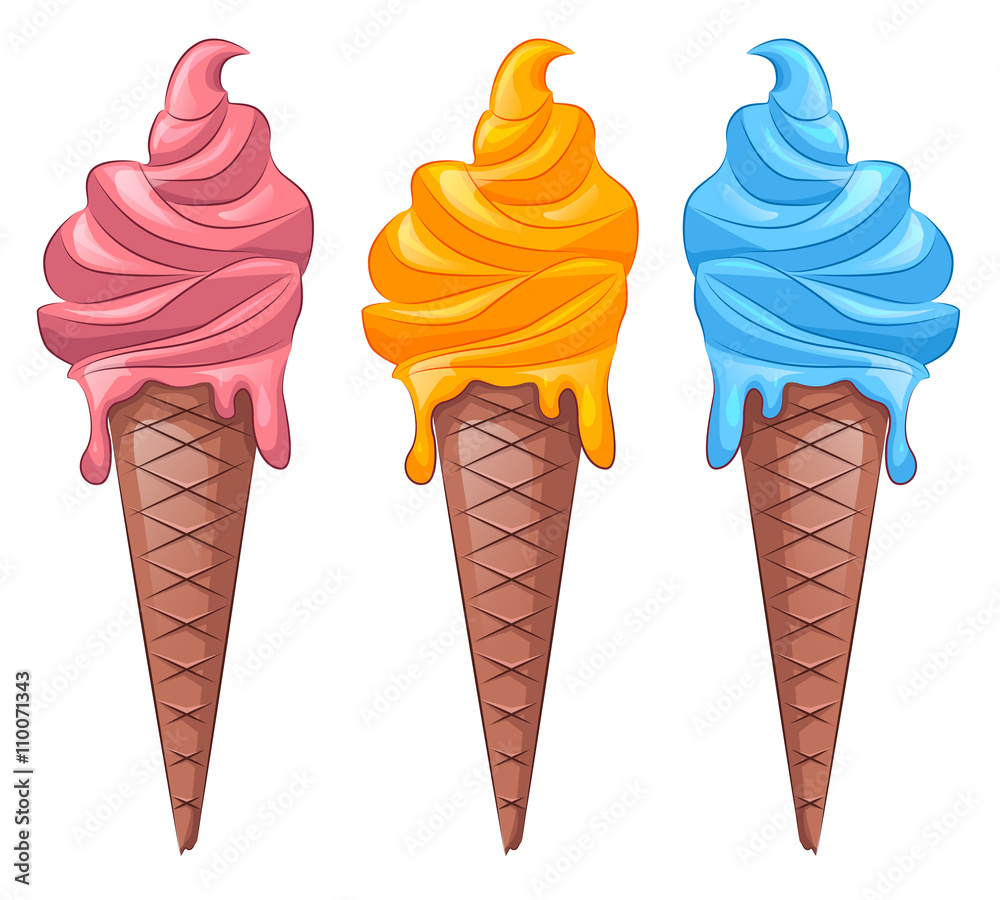 Set of cartoon colored ice cream. Vector elements for your design and ...