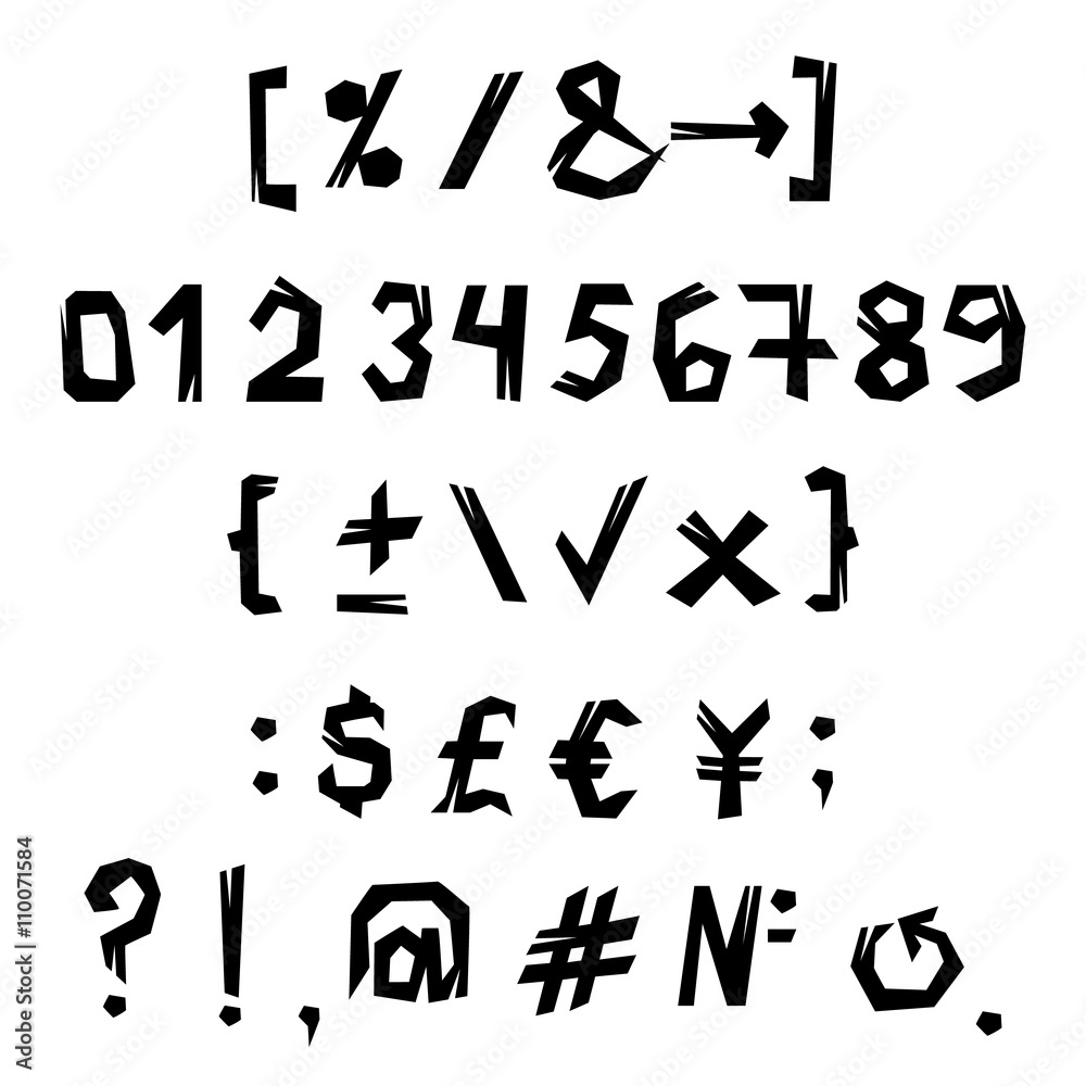 broken numbers, currency icons with cracks. Abstract shift cut out by ...