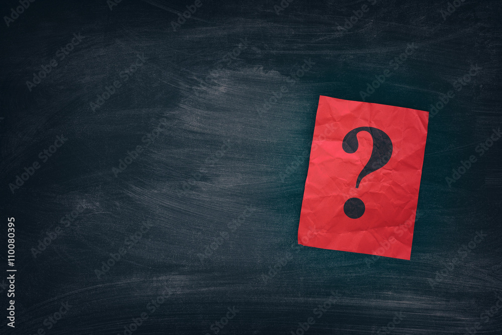 Red paper note with question marks on black board Stock Photo | Adobe Stock