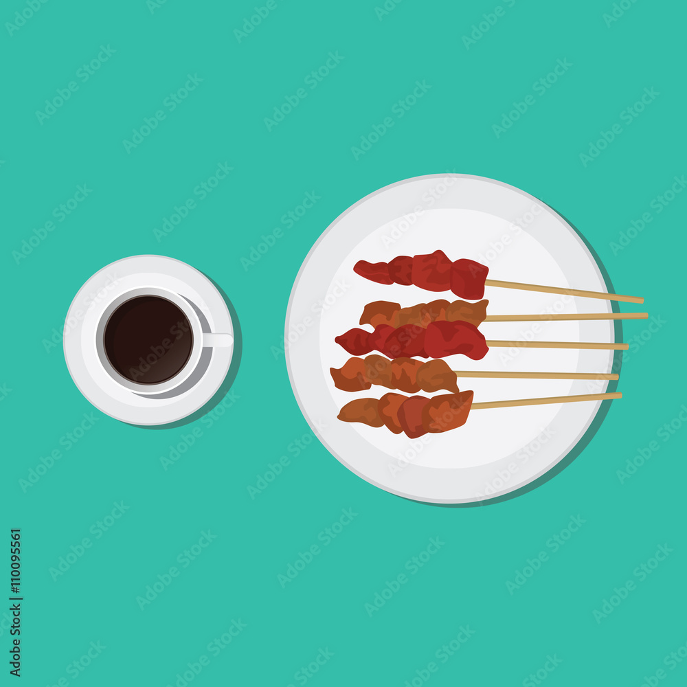 sate indonesian indonesia malay malaysian traditional food vector ...