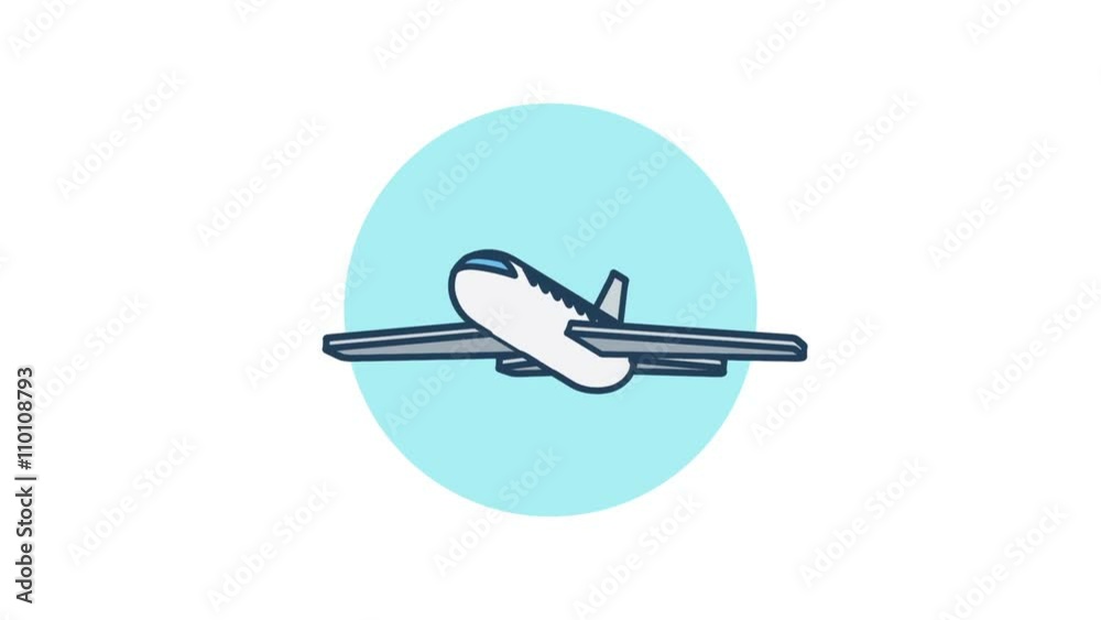 Airplane icon rotation 360 degrees. Looped animation. Line art style ...