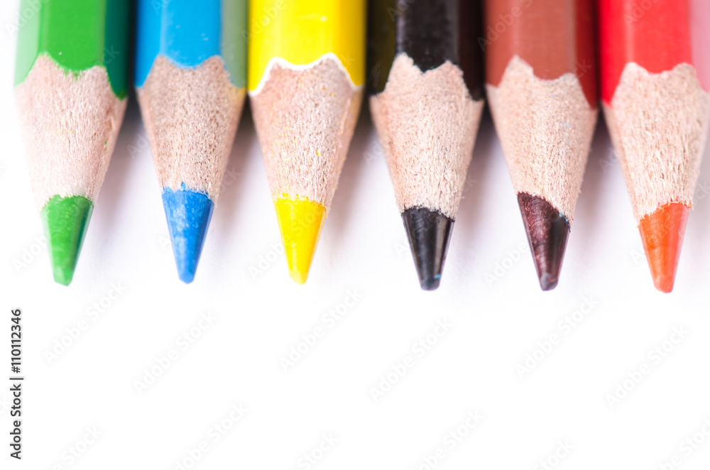 Colour pencil isolated on a white background. Lines of pencils ...