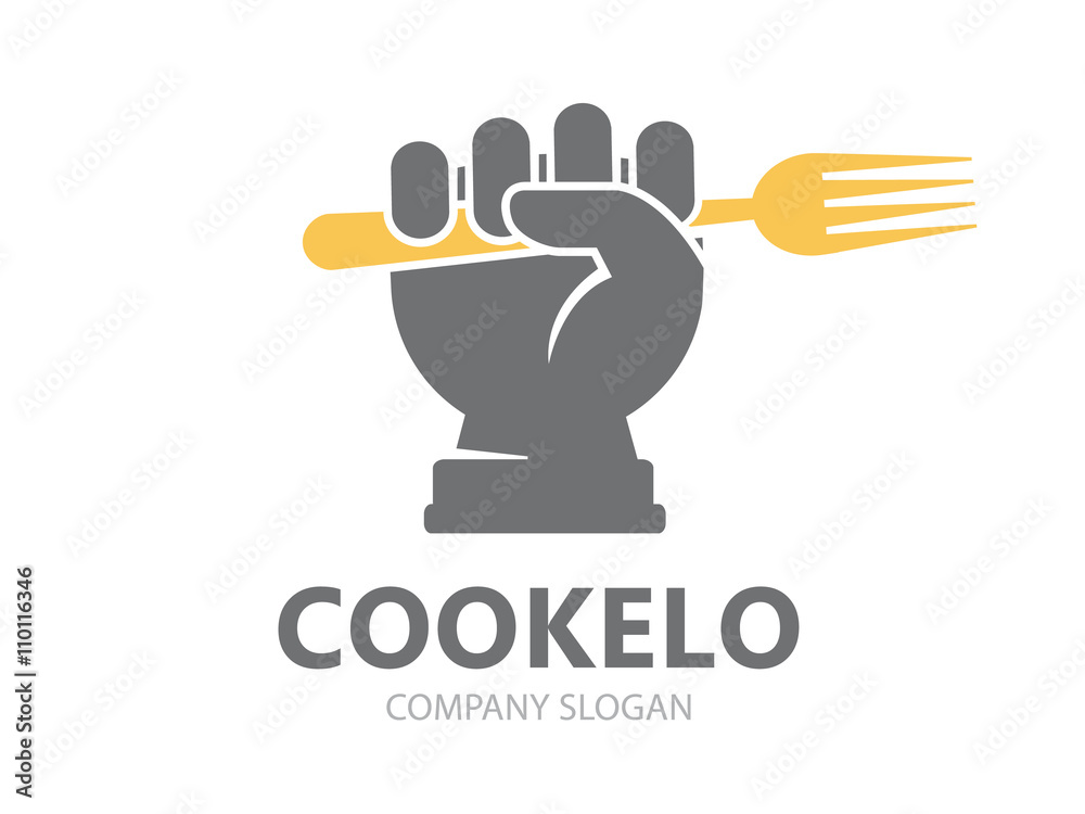 Vector hand with fork logo design template. Cooking logo. Fast food ...