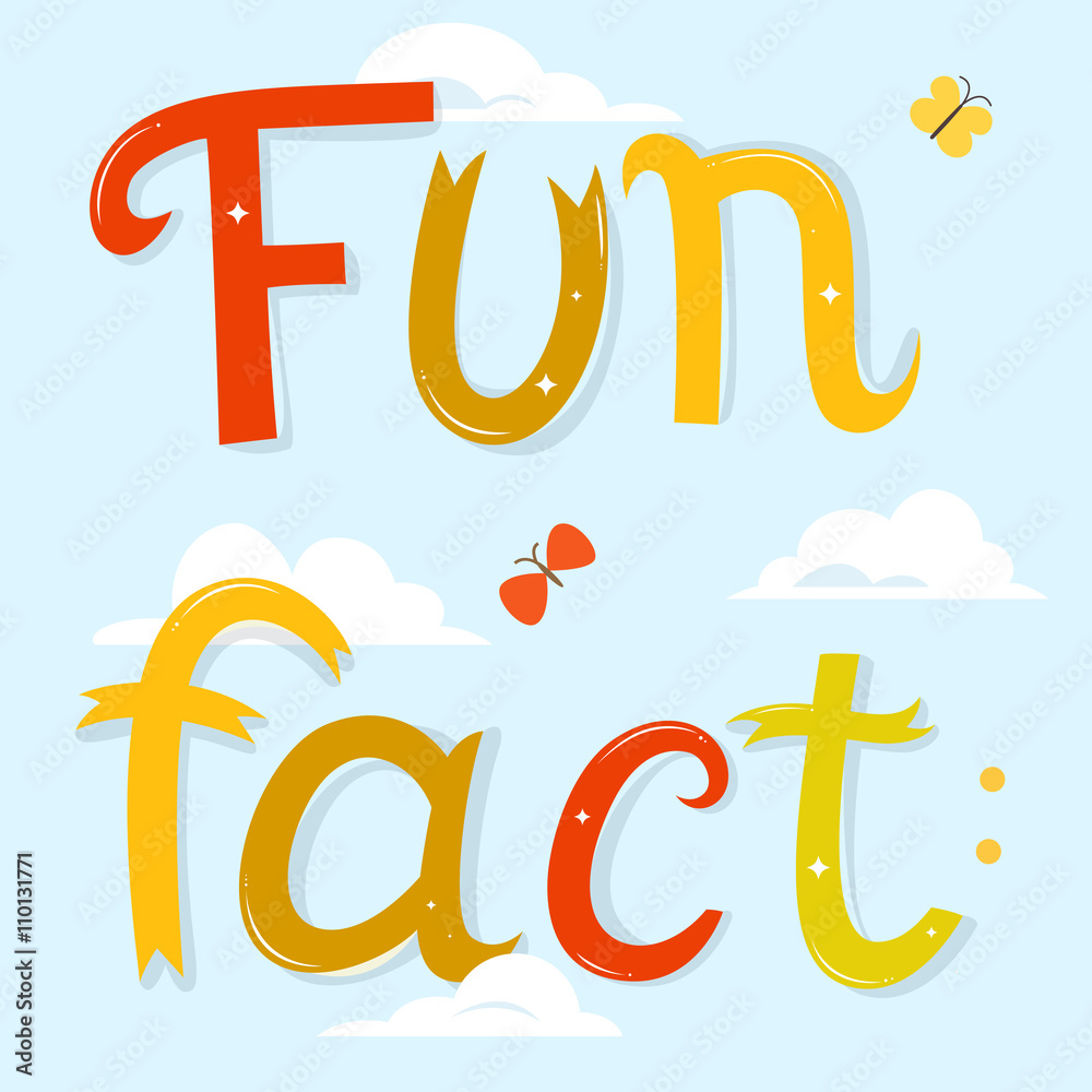 Fun fact lettering. Cartoon letters over blue sky background with ...