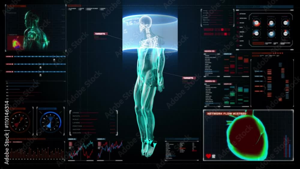 Human skeletal and blood vascular system inside scanning Human body in ...