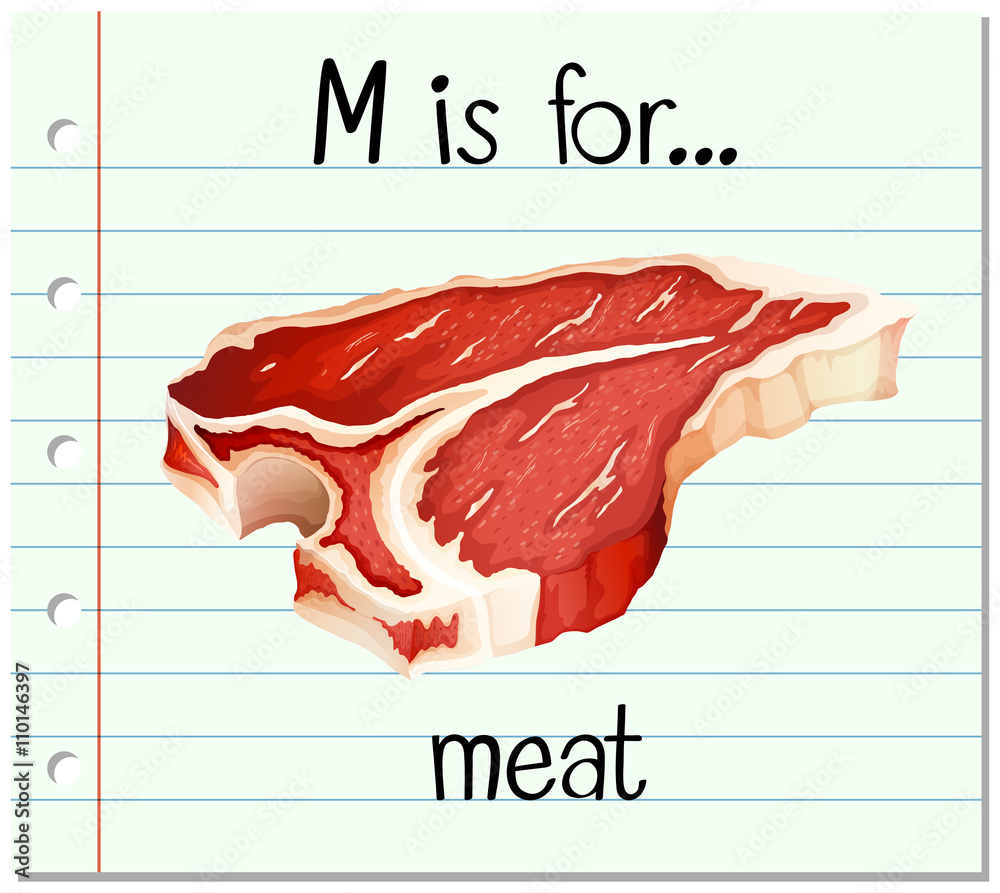 Flashcard letter M is for meat Stock Vector | Adobe Stock