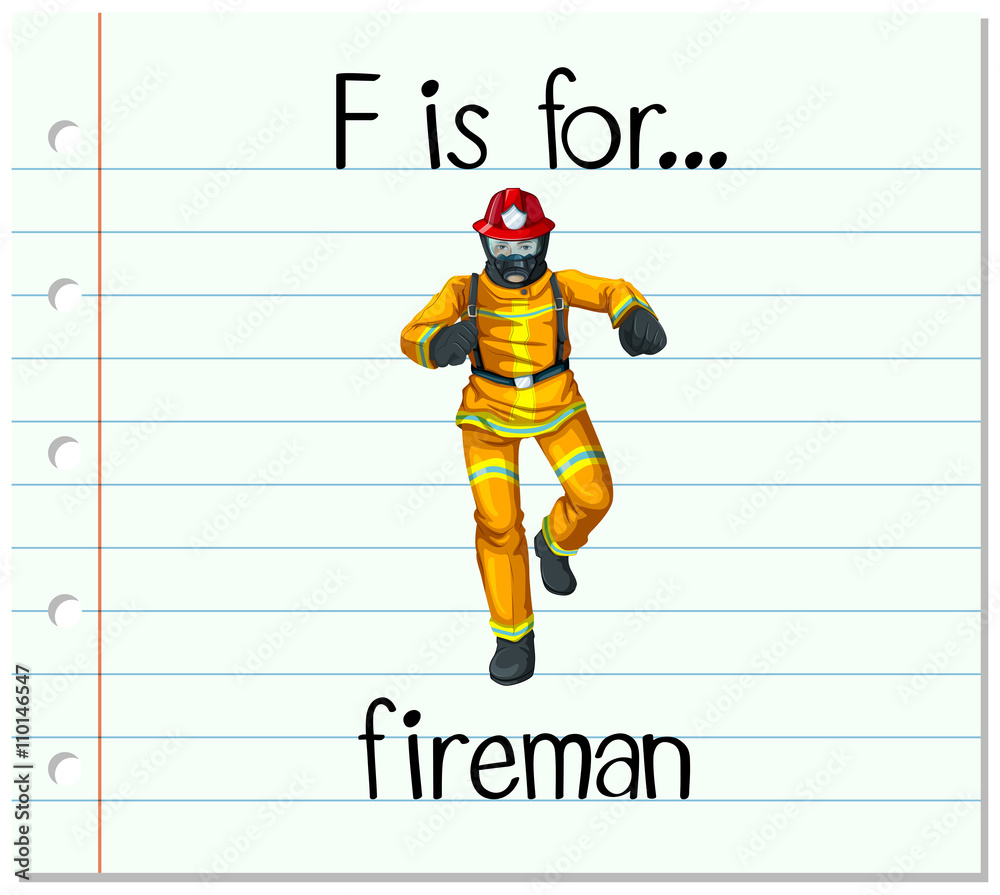 Flashcard letter F is for fireman Stock Vector | Adobe Stock