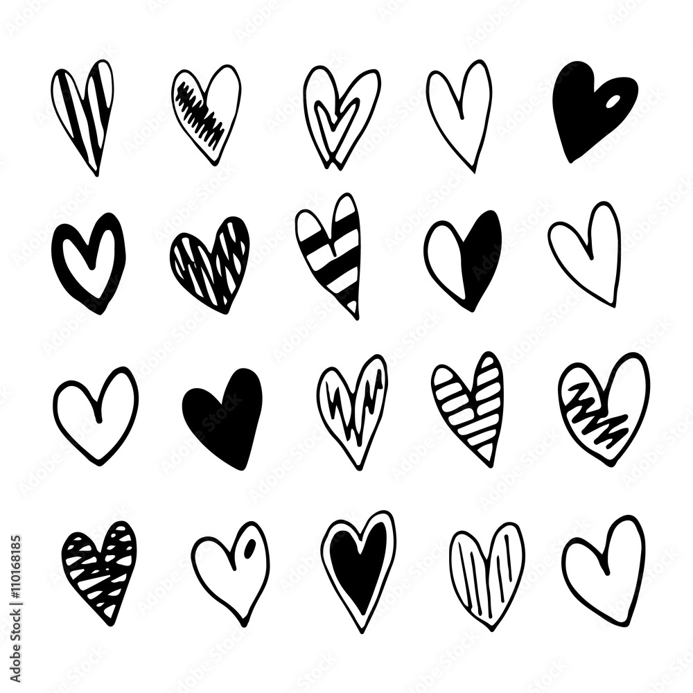 Hand drawn doodle hearts set. Vector illustration on white background ...