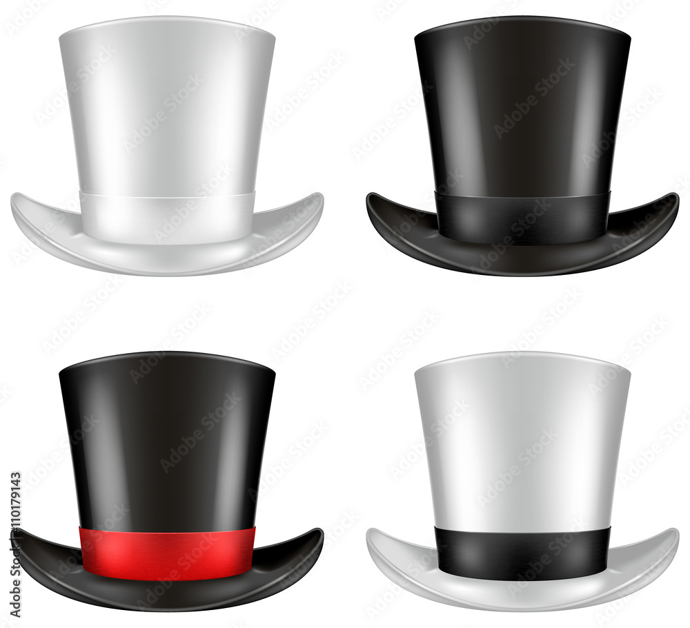 Top hat illustration, front view in four color schemes. Stock Vector ...
