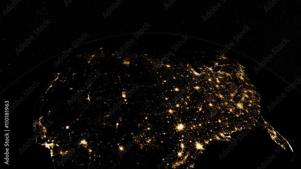 At night over USA. The United States from space. Clip contains earth ...