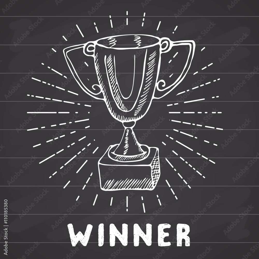 Sport trophy sketch doodle. Hand drawn winners prize on chalkboard ...