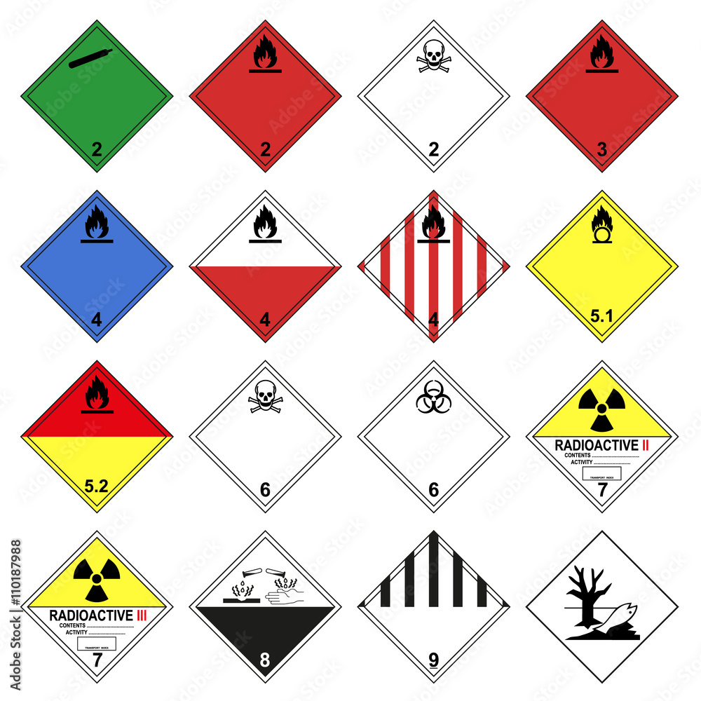 Gefahrgutkennzeichen nach ADR komplett Set Vektor Vorlage Stock-Vektorgrafik | Adobe Stock