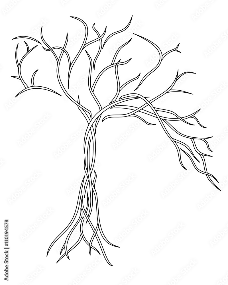 Black line drawing of a leafless tree, vector illustration Stock Vector | Adobe Stock