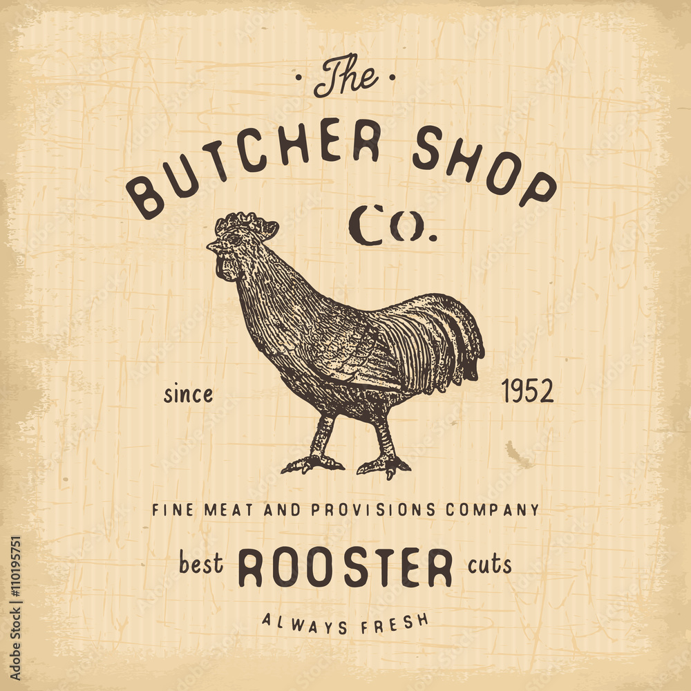 Butcher Shop vintage emblem rooster meat products, butchery Logo ...