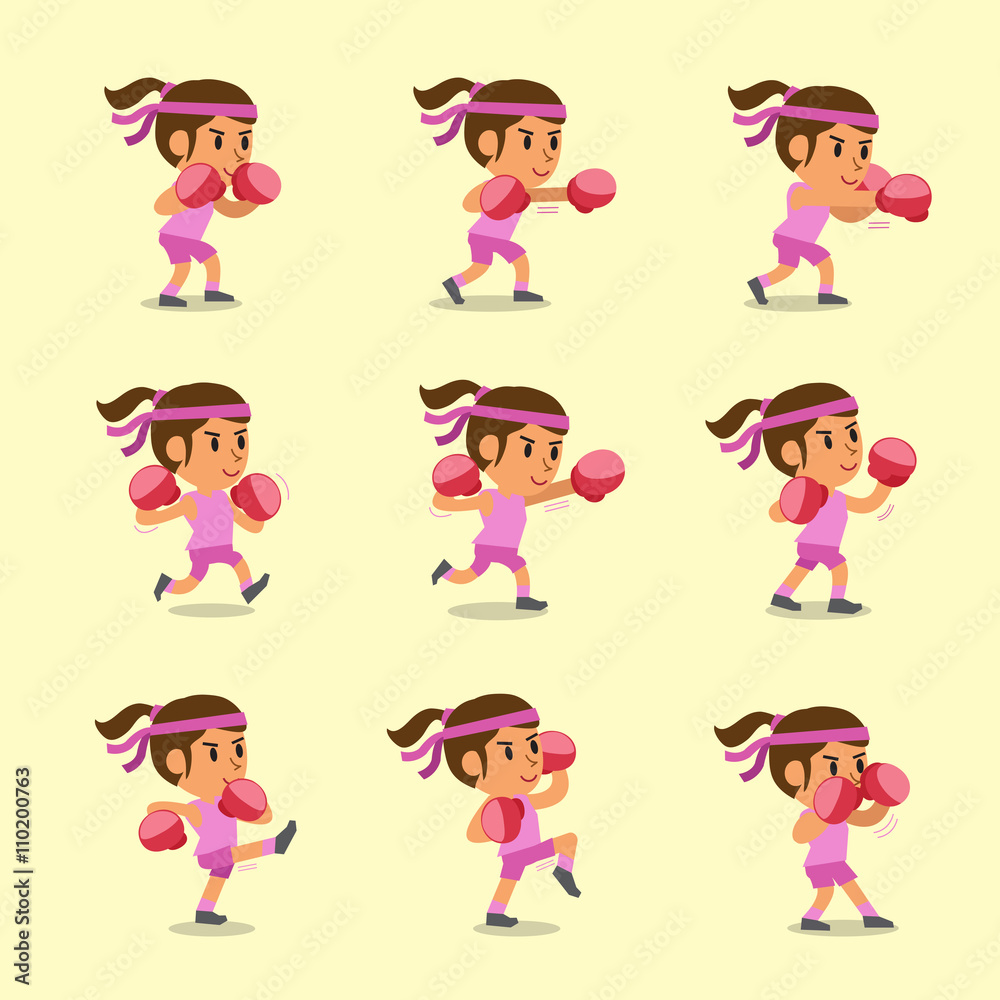 Cartoon set of woman doing kickboxing workout Stock Vector | Adobe Stock