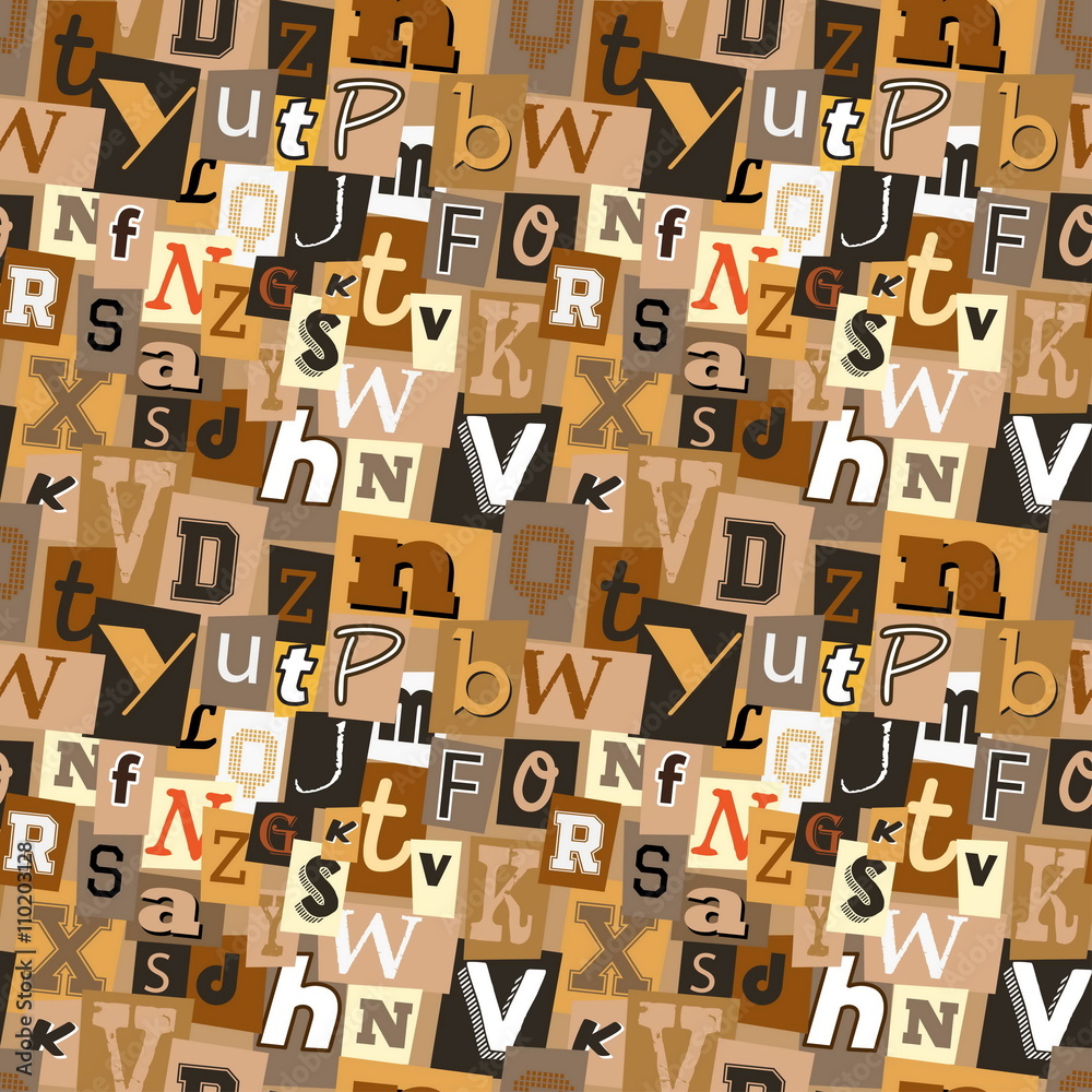 Pastel coffee coloured kidnapper ransom note seamless pattern. Fun ...