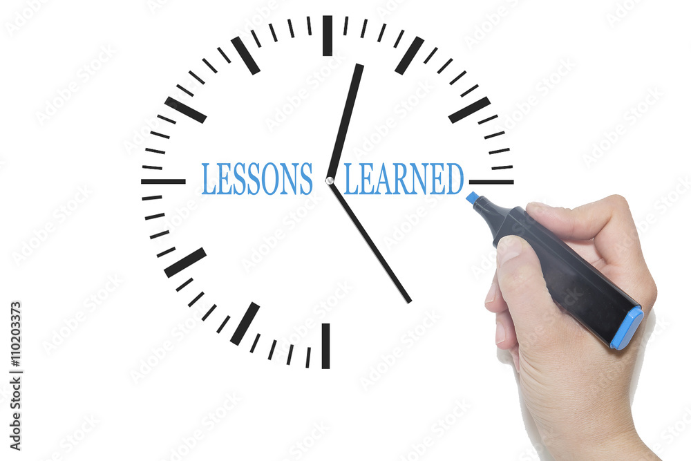 hand writing lessons learned message on a transparent wipe board Stock ...