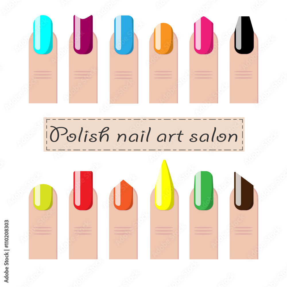 Nail shape icons. Type of polish nail shapes. Set of fingernails ...