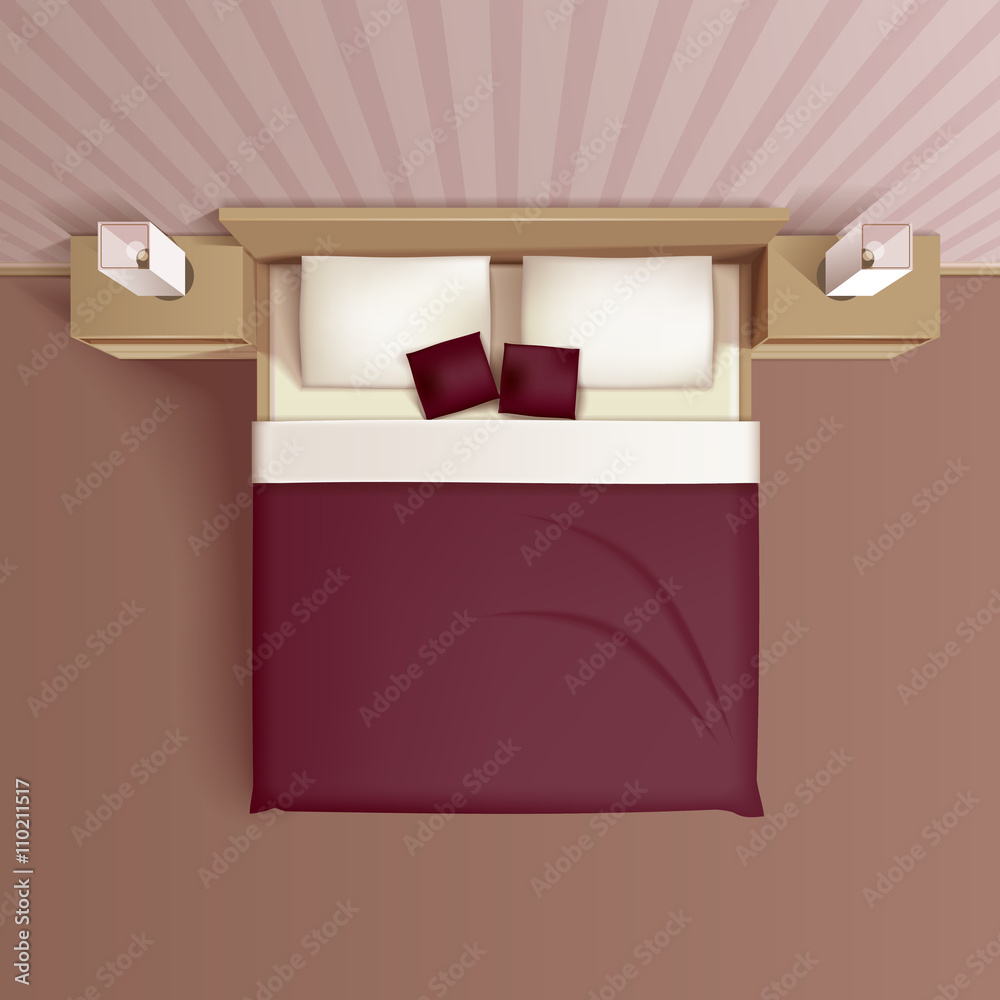 Bedroom Interior Top View Realistic Image Stock Vector | Adobe Stock