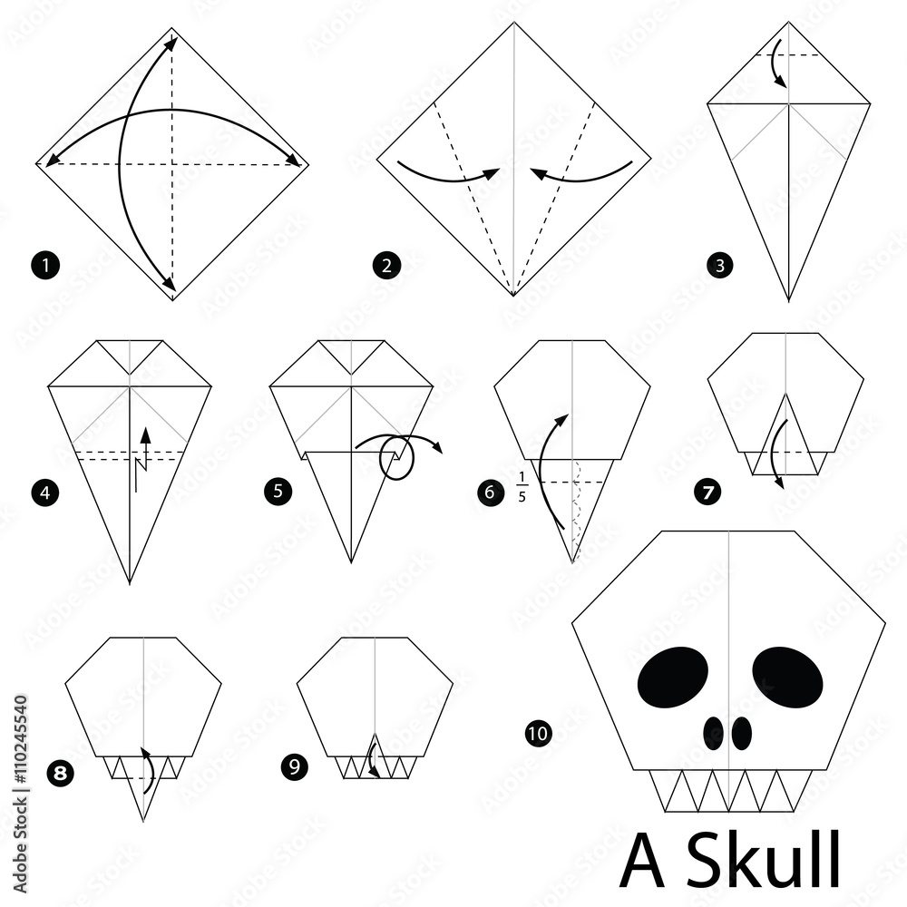 Step by step instructions how to make origami A Skull. Stock Vector ...