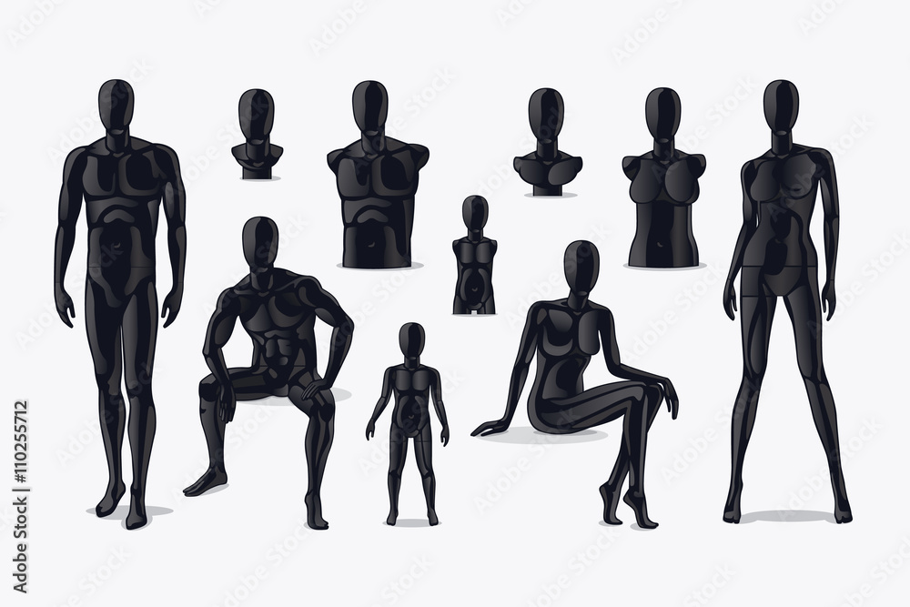 Mannequins vector. Fashion clothing store mannequins, shop window ...
