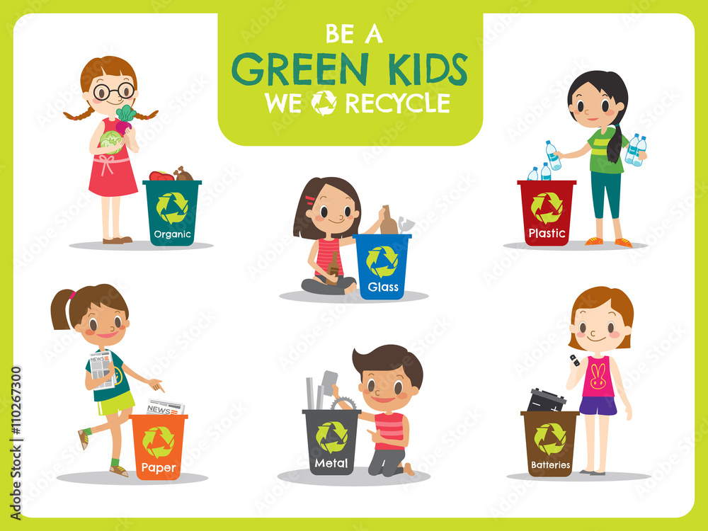 kids segregating trash recycling concept illustration Stock Vector ...