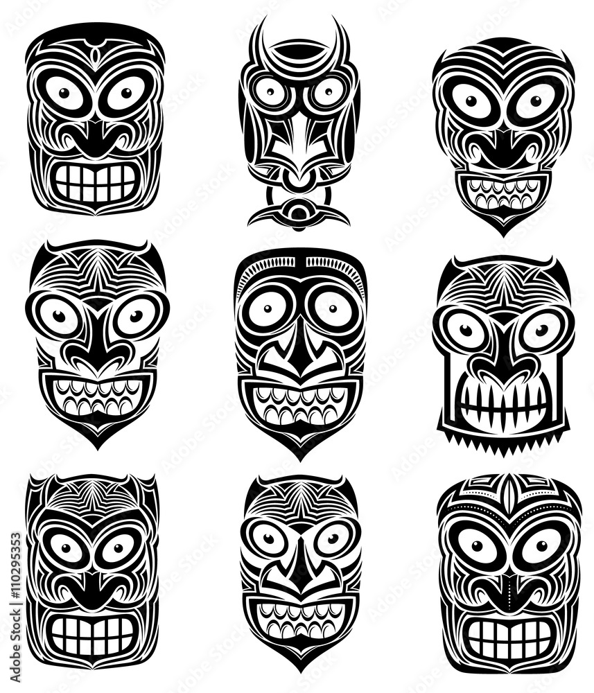 tribal indian totem scary halloween face masks Stock Vector | Adobe Stock