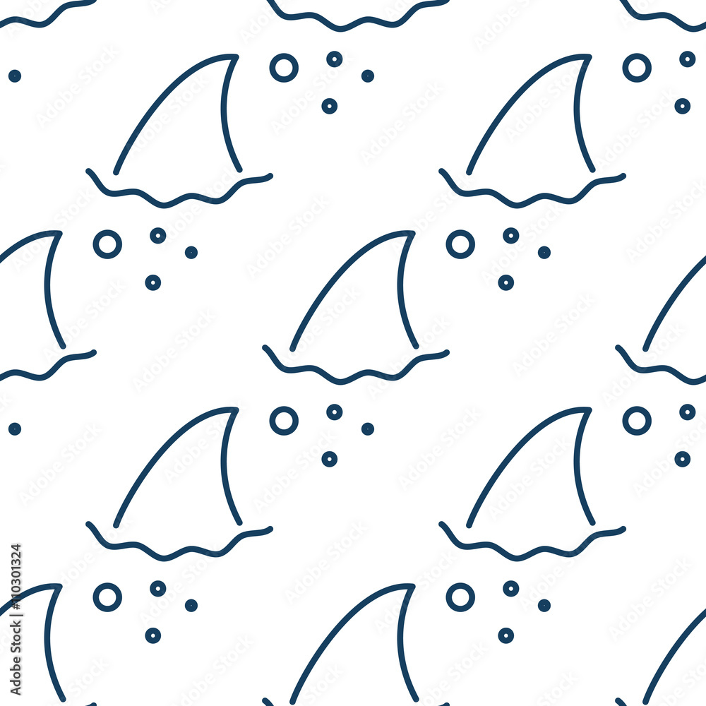 Shark fin in water waves seamless pattern. Flipper of fish in the sea ...