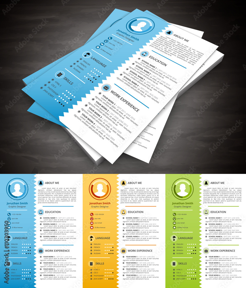 Resume. File contains text editable AI and PSD, EPS10,JPEG and free ...