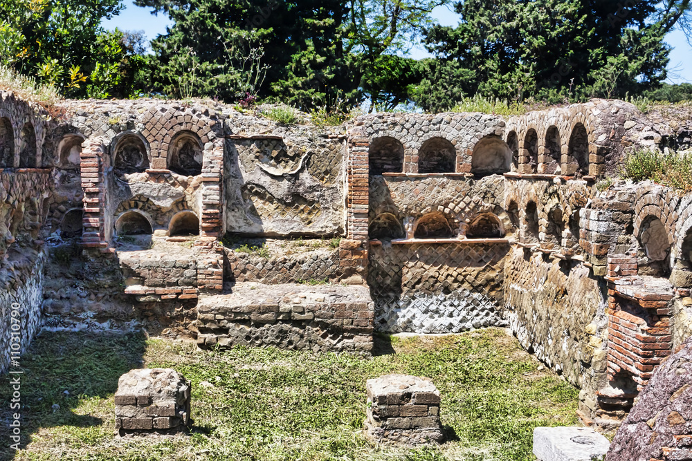 Ruins of Roman Empire necropolis columbarium in ancient Ostia in Rome ...