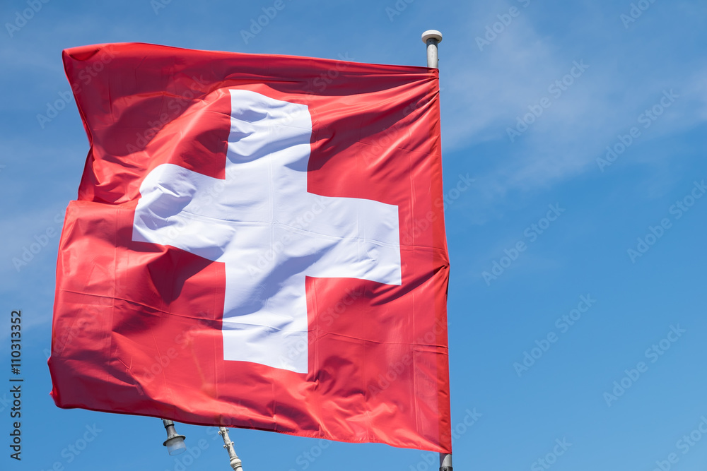 Schweizer Fahne im Wind Stock Photo | Adobe Stock