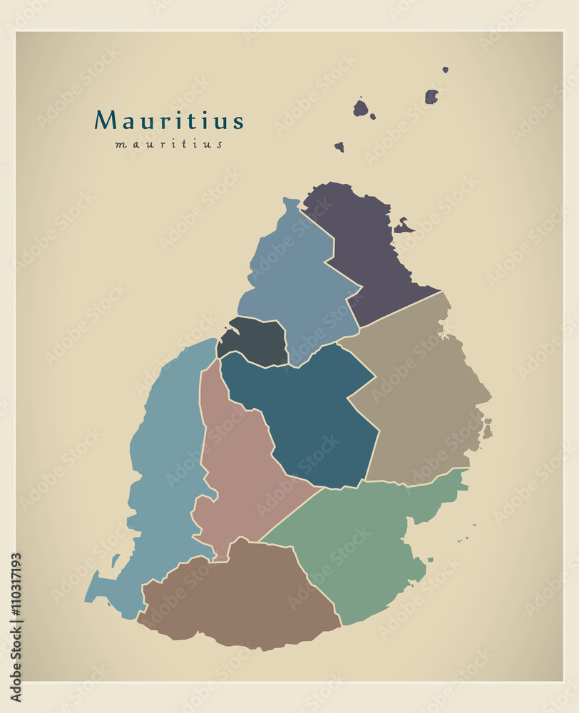 Modern Map - Mauritius with districts colored MU Stock Vector | Adobe Stock