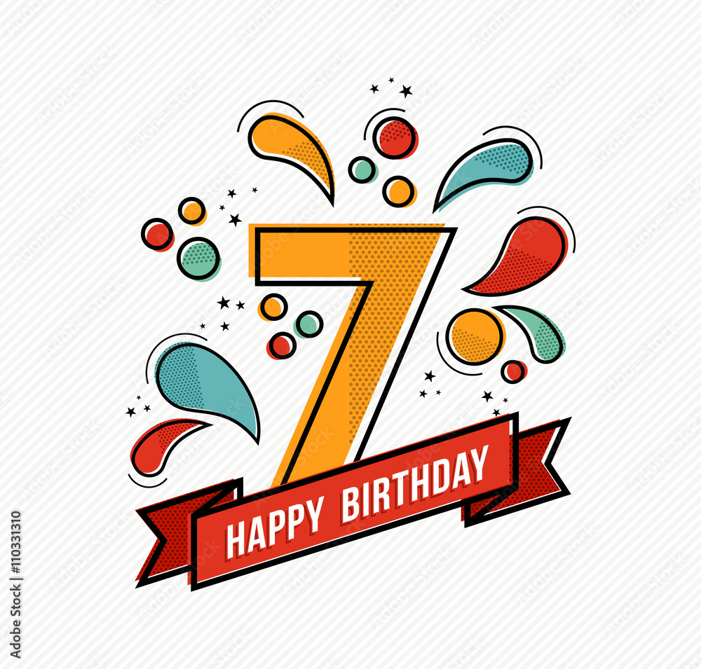 Colorful happy birthday number 7 flat line design Stock Vector | Adobe ...