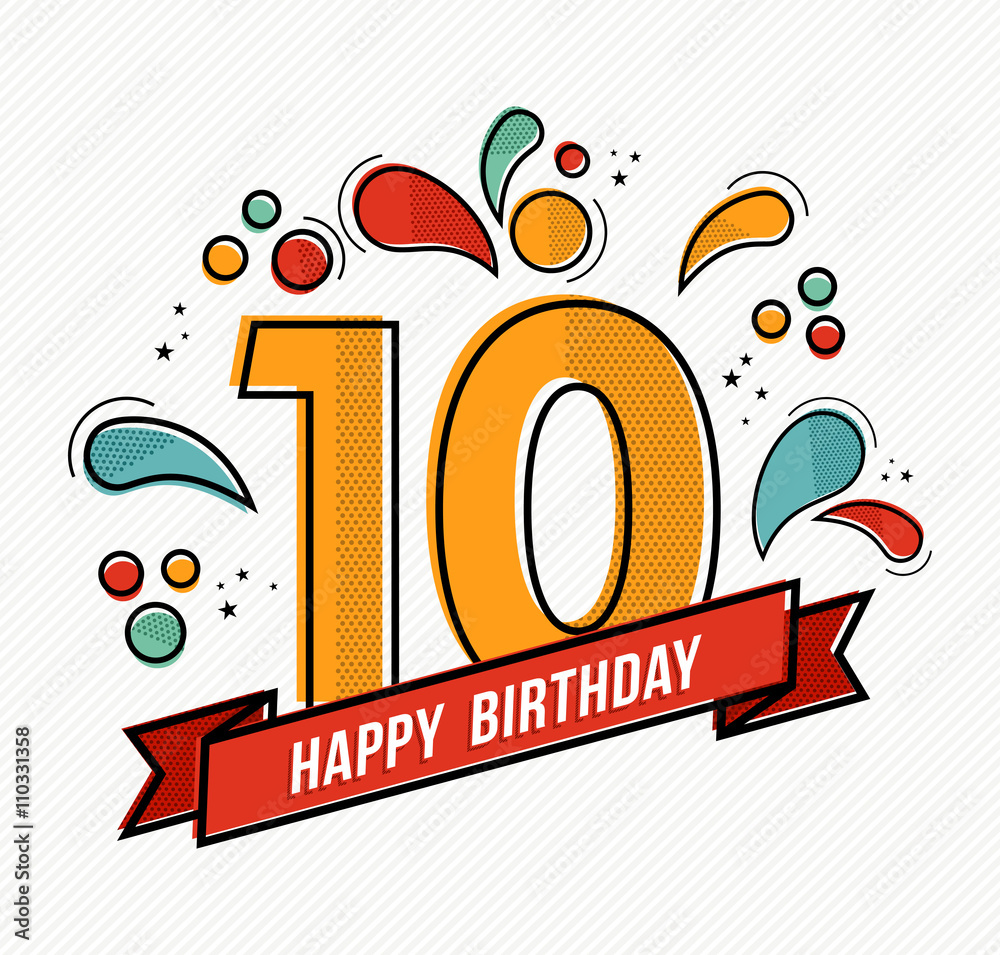 Colorful happy birthday number 10 flat line design Stock Vector | Adobe ...
