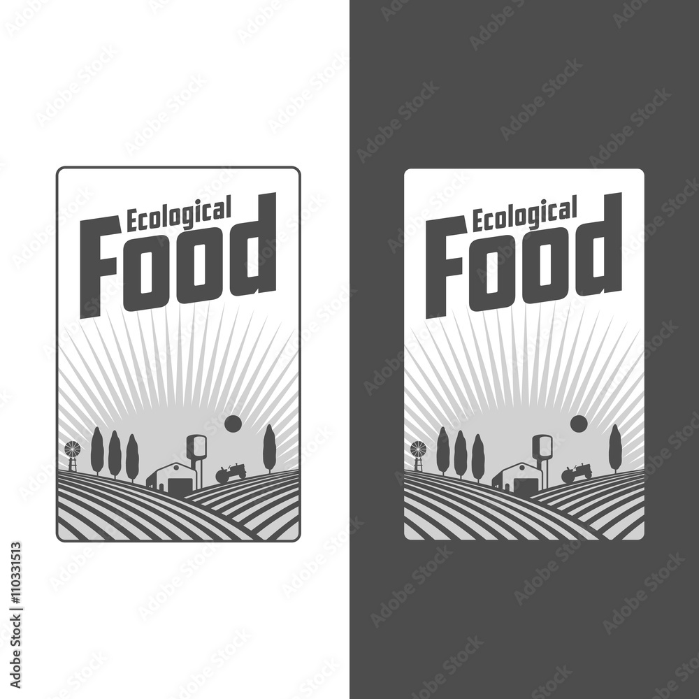 Farm field labels set of vector logos farming, field with a barn, land ...