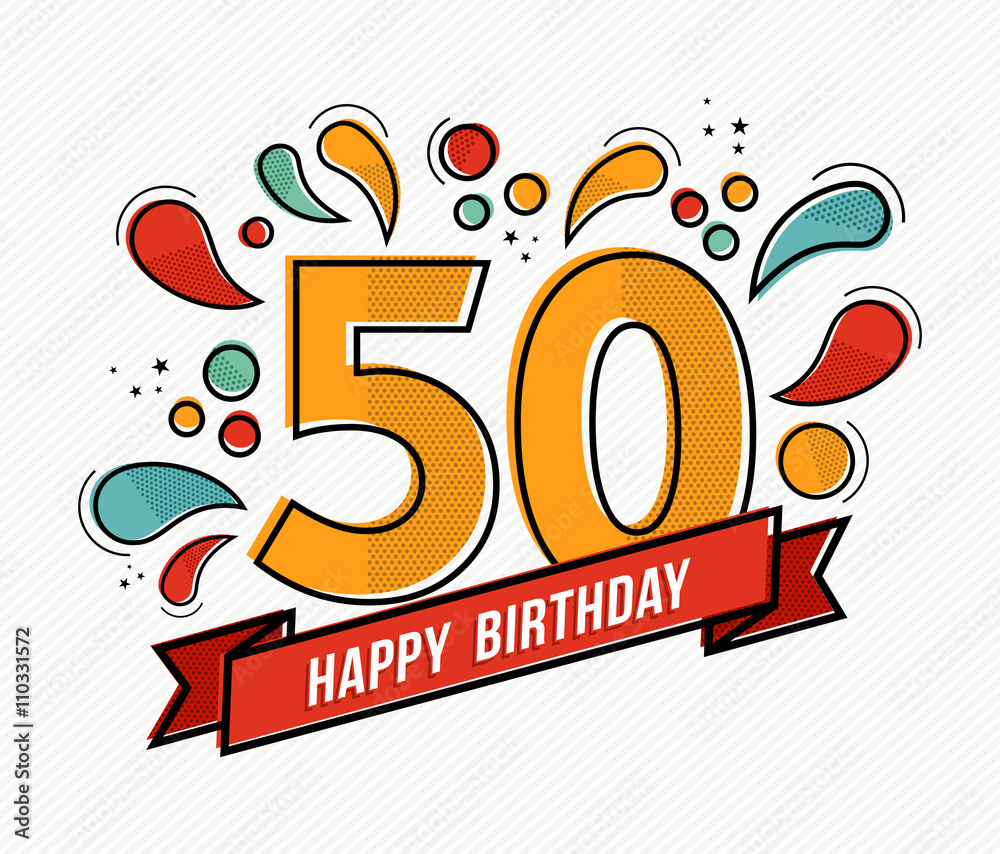 Colorful happy birthday number 50 flat line design Stock Vector | Adobe ...
