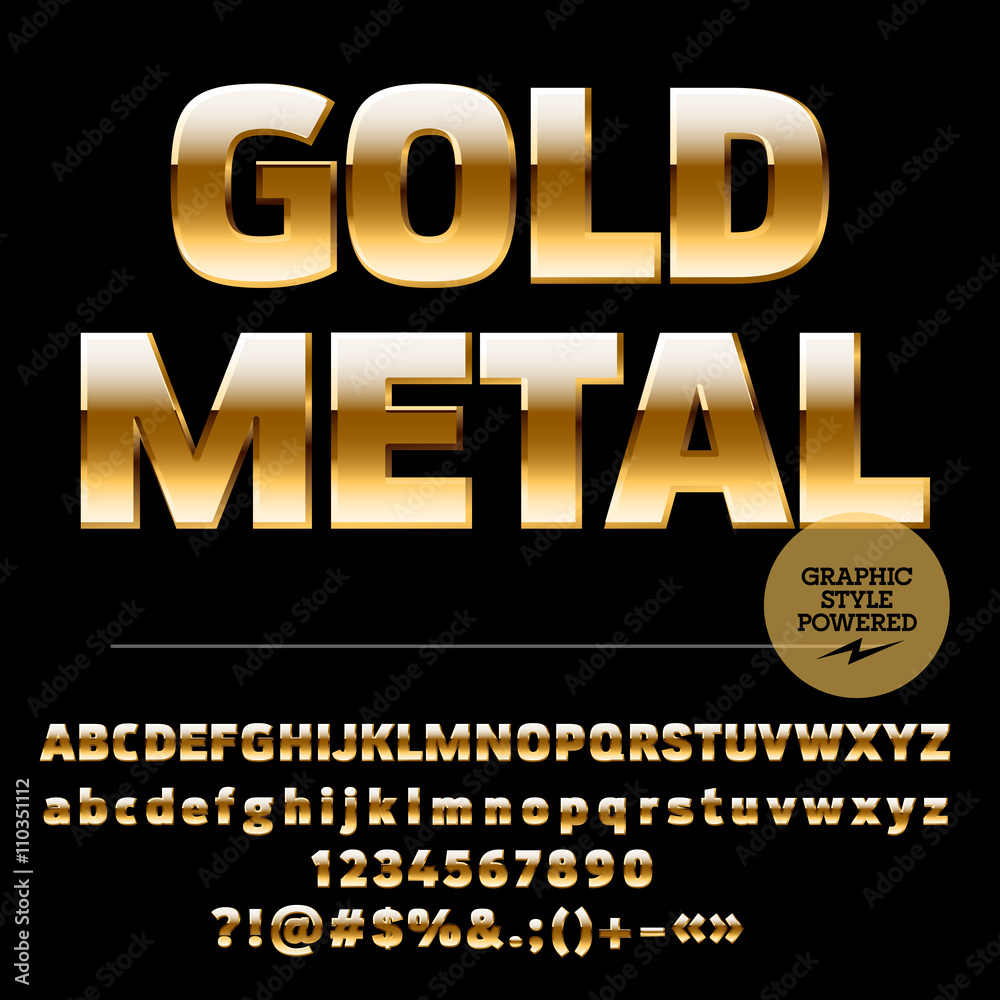 Vector set of rich gold alphabet letters, numbers and punctuation ...