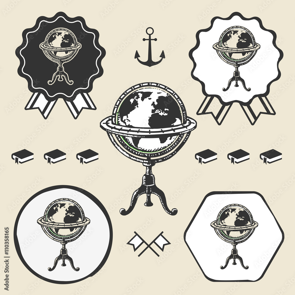 Vintage globe ancient symbol emblem label collection Stock Vector ...