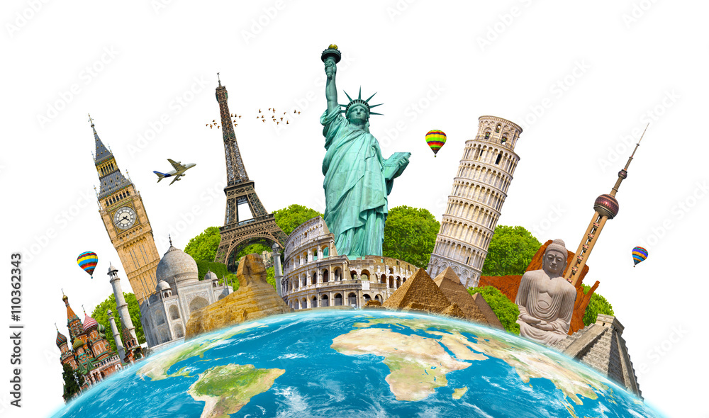 Famous landmarks of the world surrounding planet Earth Stock Photo ...
