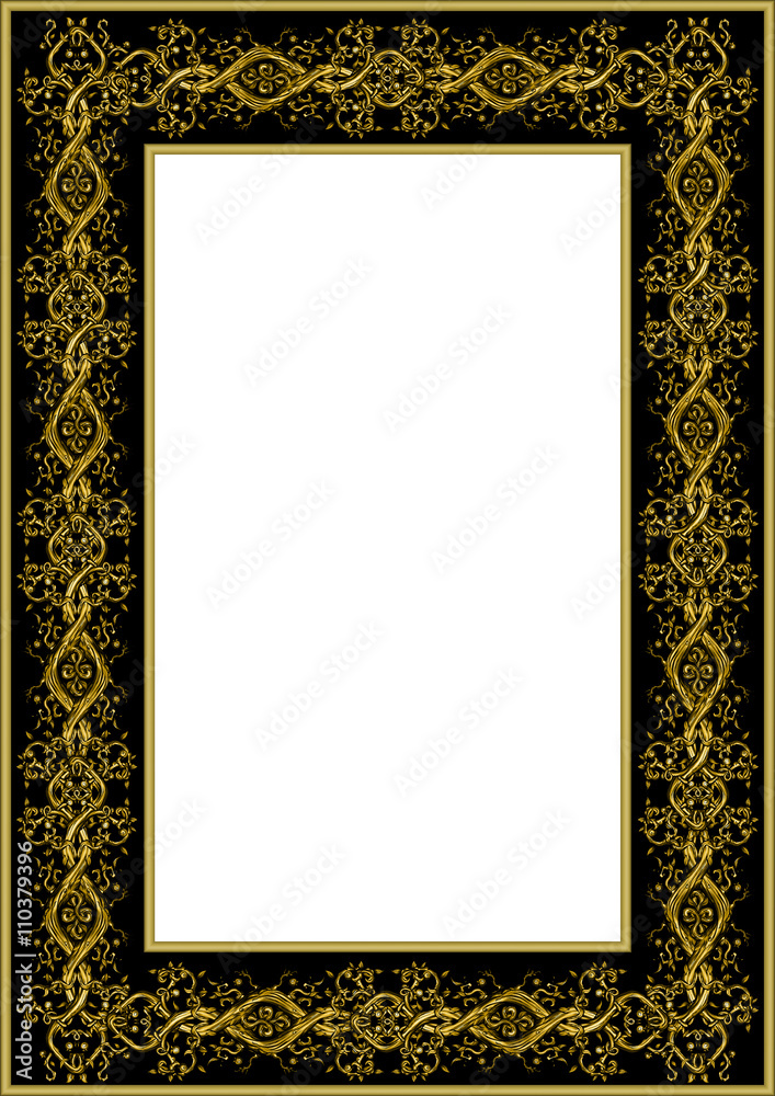 Medieval golden floral frame. Illustration frame with bizarre rough ...