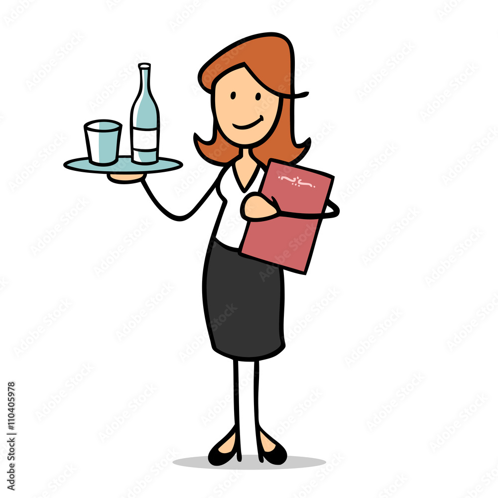 Cartoon Kellnerin im Café Stock Illustration | Adobe Stock