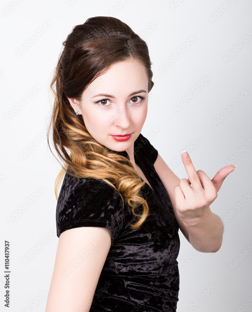 young woman's portrait with different happy emotions. she showing ...