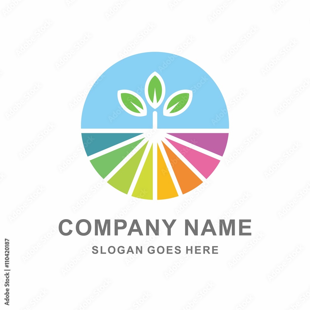 Rainbow Farms Nature Vector Logo Template Stock Vector | Adobe Stock