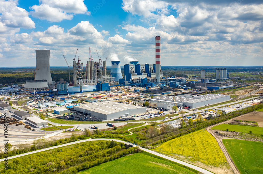 Construction site of the new modern power station aerial view Stock ...