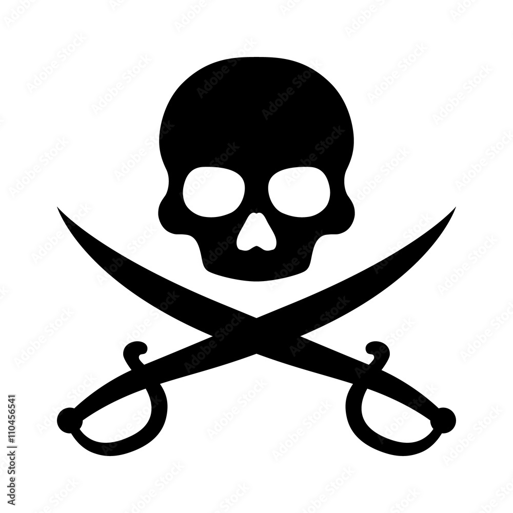 Pirate / piracy with skull and crossed swords flat icon for apps and ...
